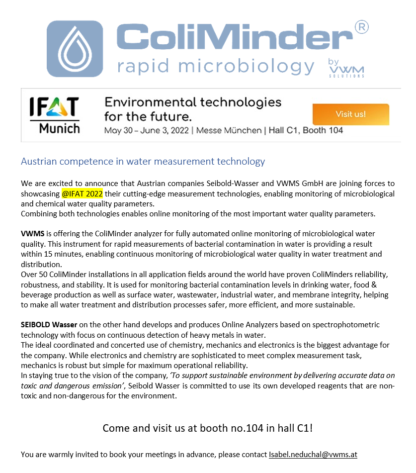 Meet The ColiMinder At IFAT 2022 In Munich meet-the-coliminder-at-ifat-2022-in-munich